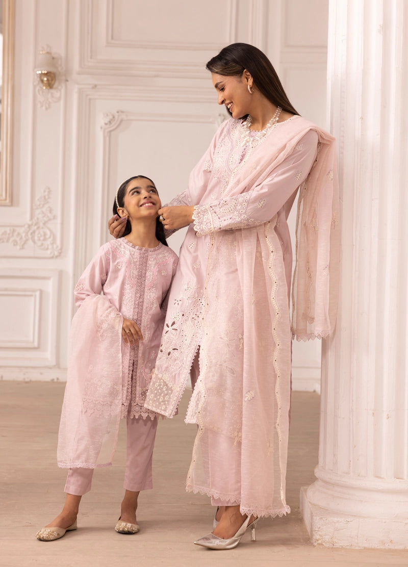Qalamkar Sahil Inspired Mummy & Me Girls 3 Piece Outfit FK10 Pink | Desi Posh