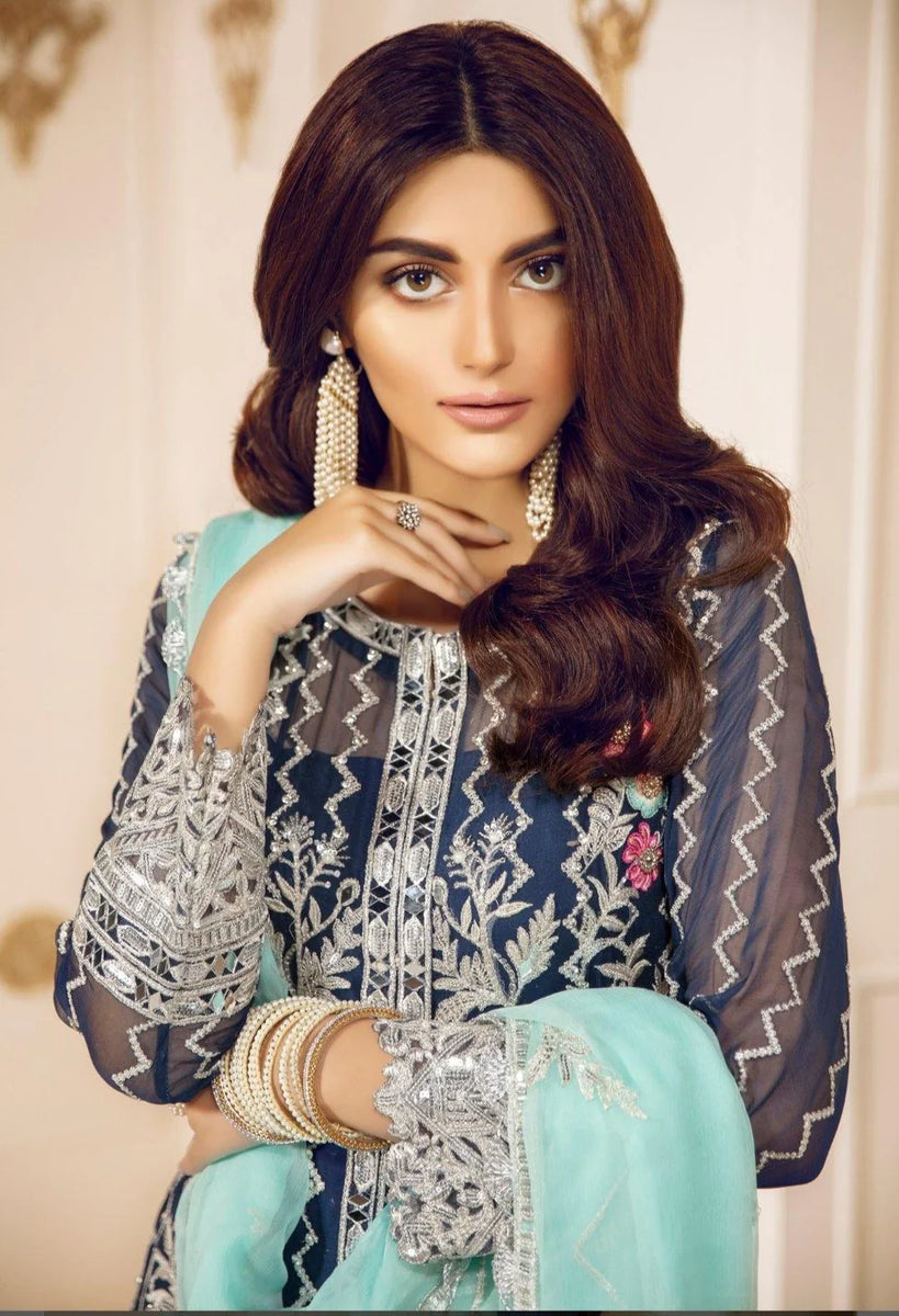 Mashq Premium Ladies Embroidered Chiffon Readymade Suit MA01 | Desi Posh