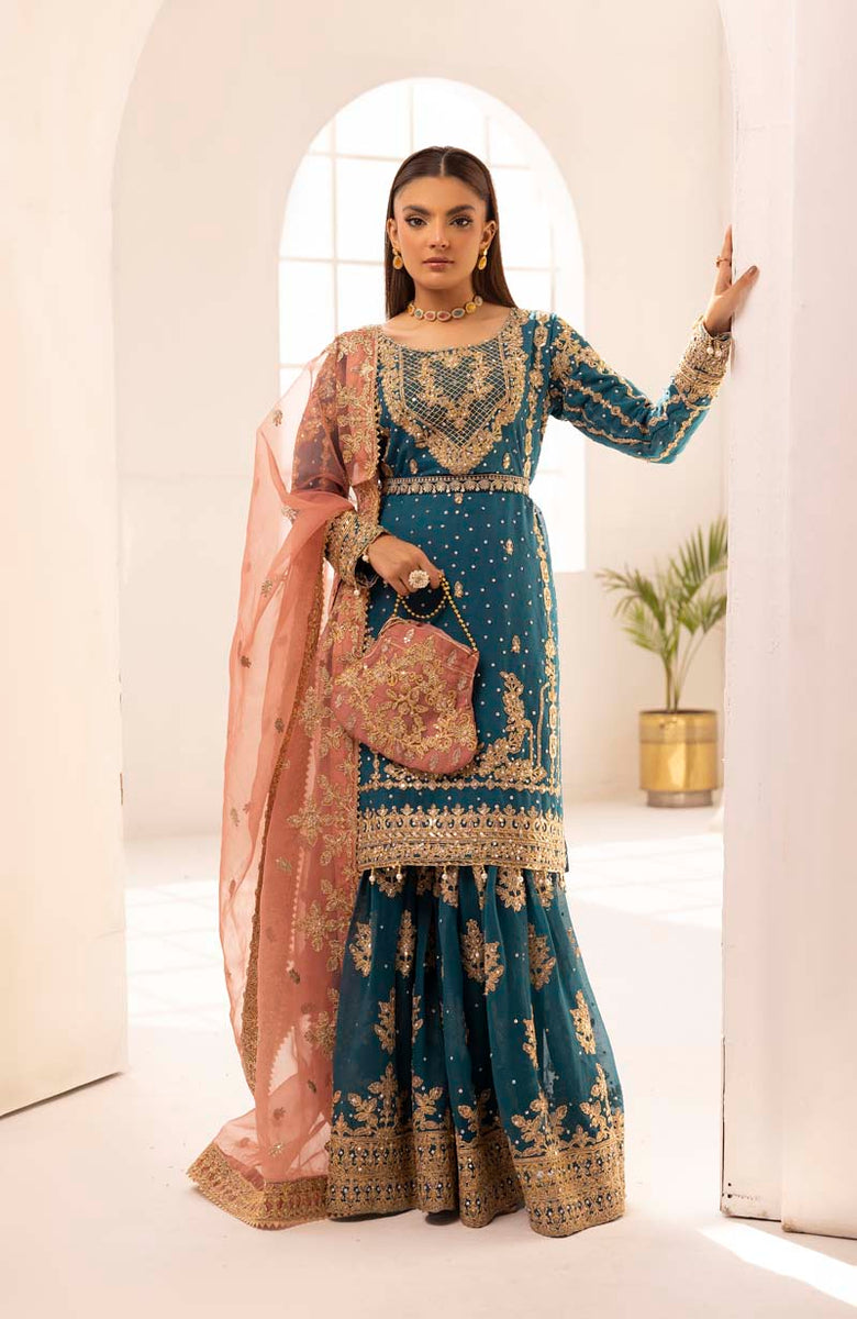 Haris Shakeel Inspired Fully Embroidered 3 Piece Gharara Outfit– Desi Posh