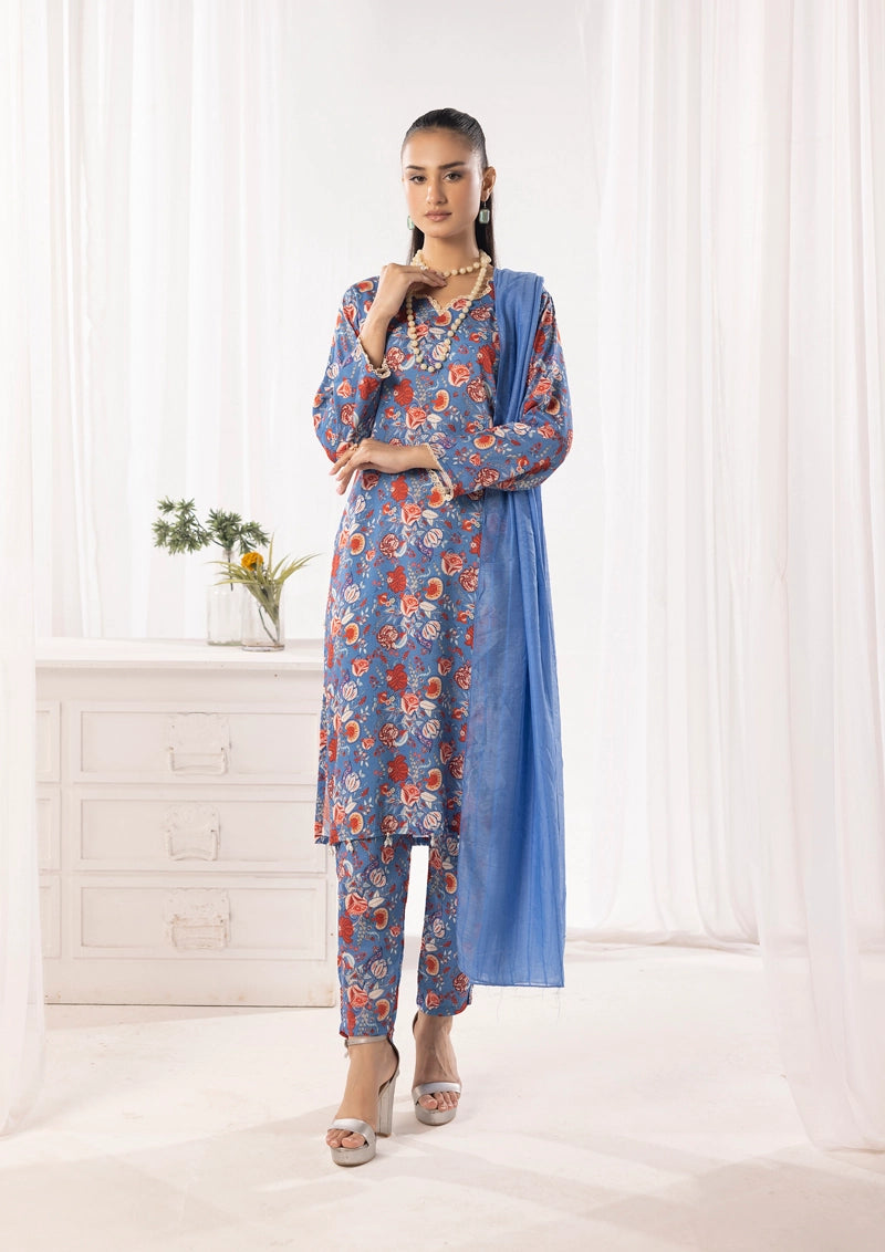 Nakhra Floral Arabic Lawn Suit With Chiffon Dupatta D5 | Desi Posh