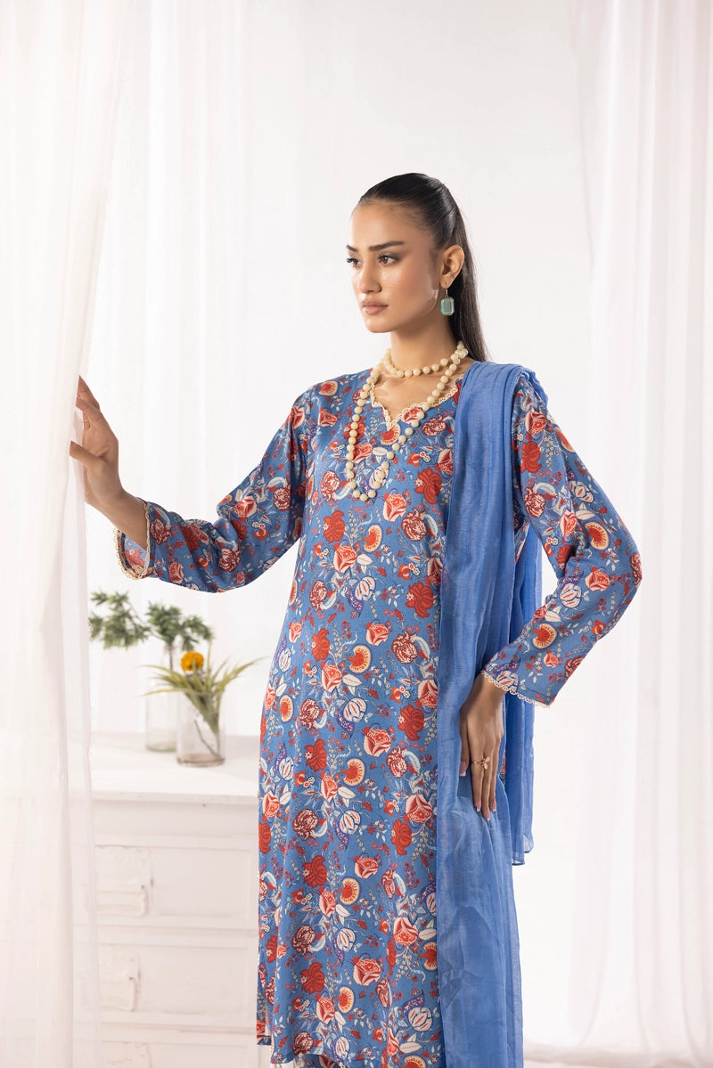 Nakhra Floral Arabic Lawn Suit With Chiffon Dupatta D5 | Desi Posh