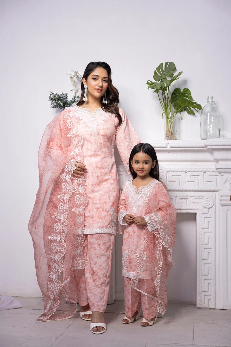 Ethnic Inspired Mummy & Me Kids 3 Piece Outfit Peachy Pink | Desi Posh