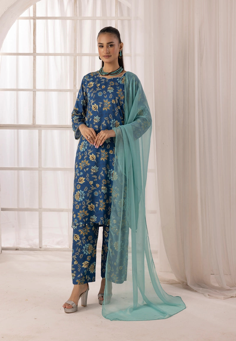 Nakhra Floral Arabic Lawn Suit With Chiffon Dupatta D3 | Desi Posh