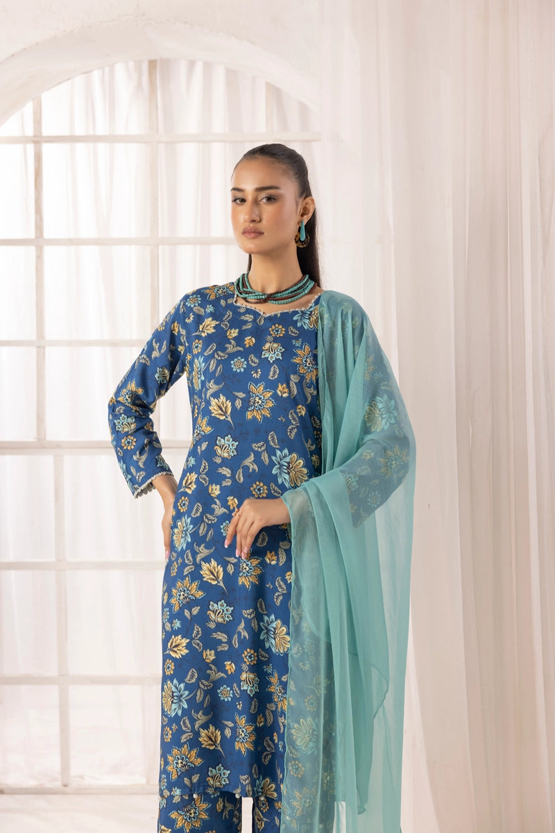 Nakhra Floral Arabic Lawn Suit With Chiffon Dupatta D3 | Desi Posh