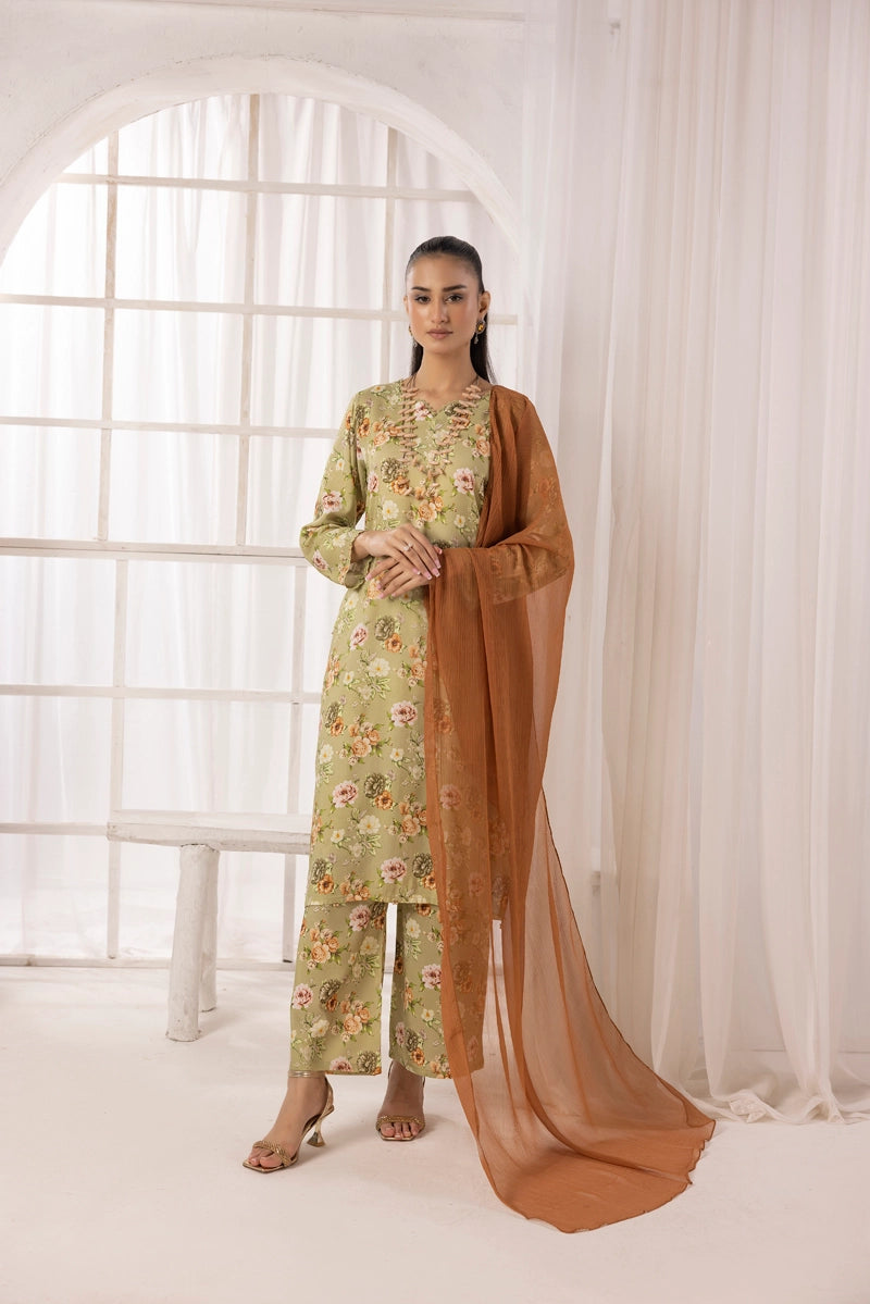 Nakhra 2 Floral Arabic Lawn Suit With Chiffon Dupatta D5– Desi Posh