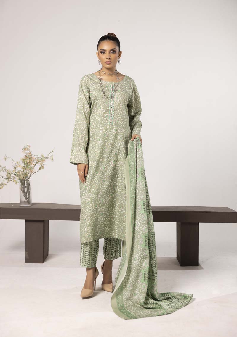 Sana Luxe 3 Piece Autumn Linen Outfit Green | Desi Posh