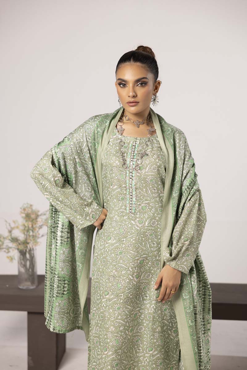 Sana Luxe 3 Piece Autumn Linen Outfit Green | Desi Posh
