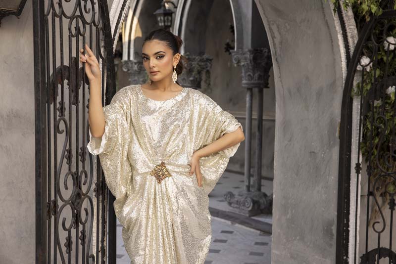 Moonlight Net Eid Kaftan Off White | Desi Posh