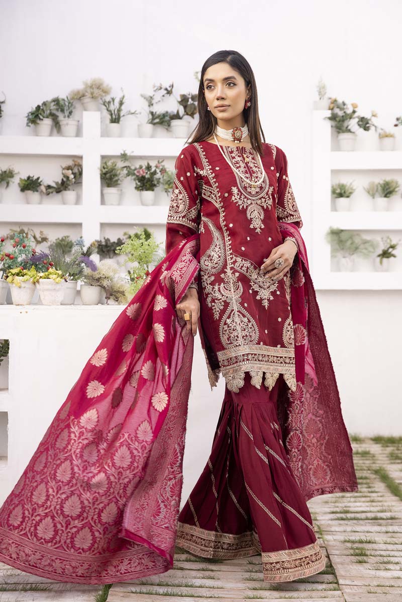 Simrans Organza Mummy & Me Ladies Eid Maroon Gharara Suit | Desi Posh