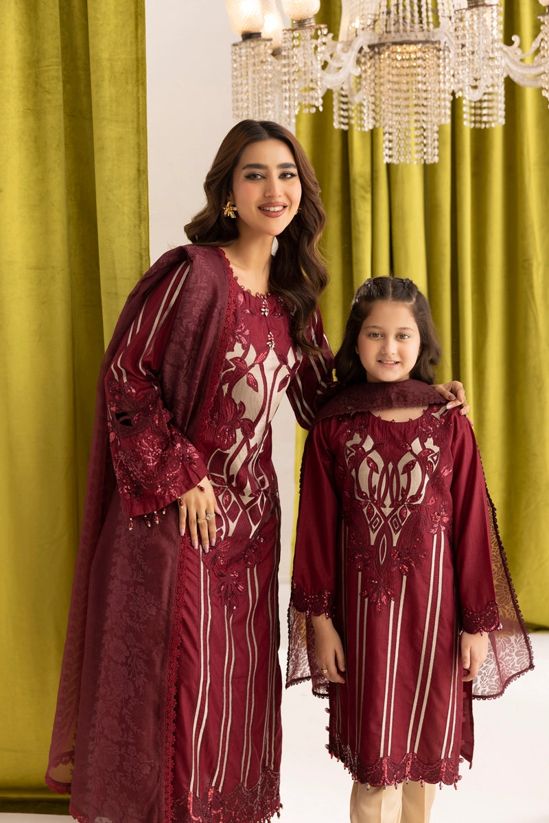 Maria B inspired Mummy & Me Girls Maroon Embroidered Eid Outfit GDP243 ...
