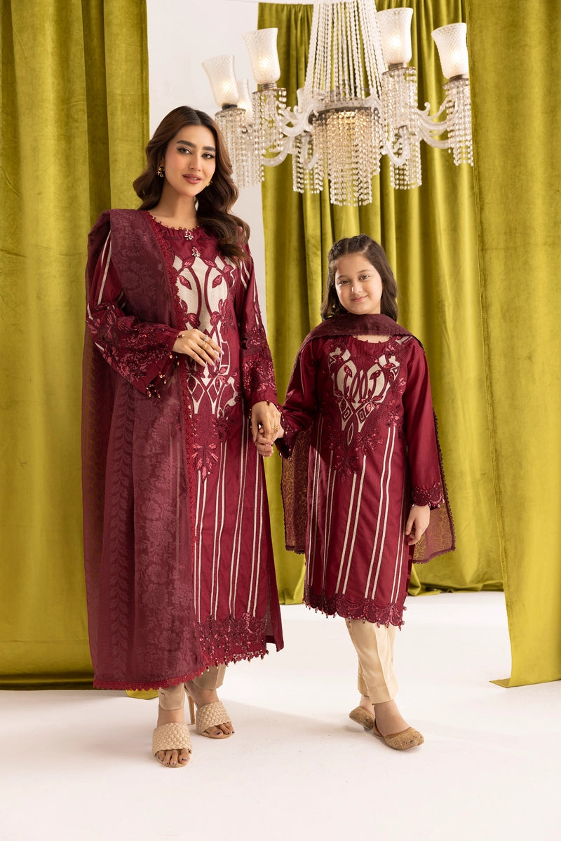 Maria B inspired Mummy & Me Girls Maroon Embroidered Eid Outfit GDP243 ...