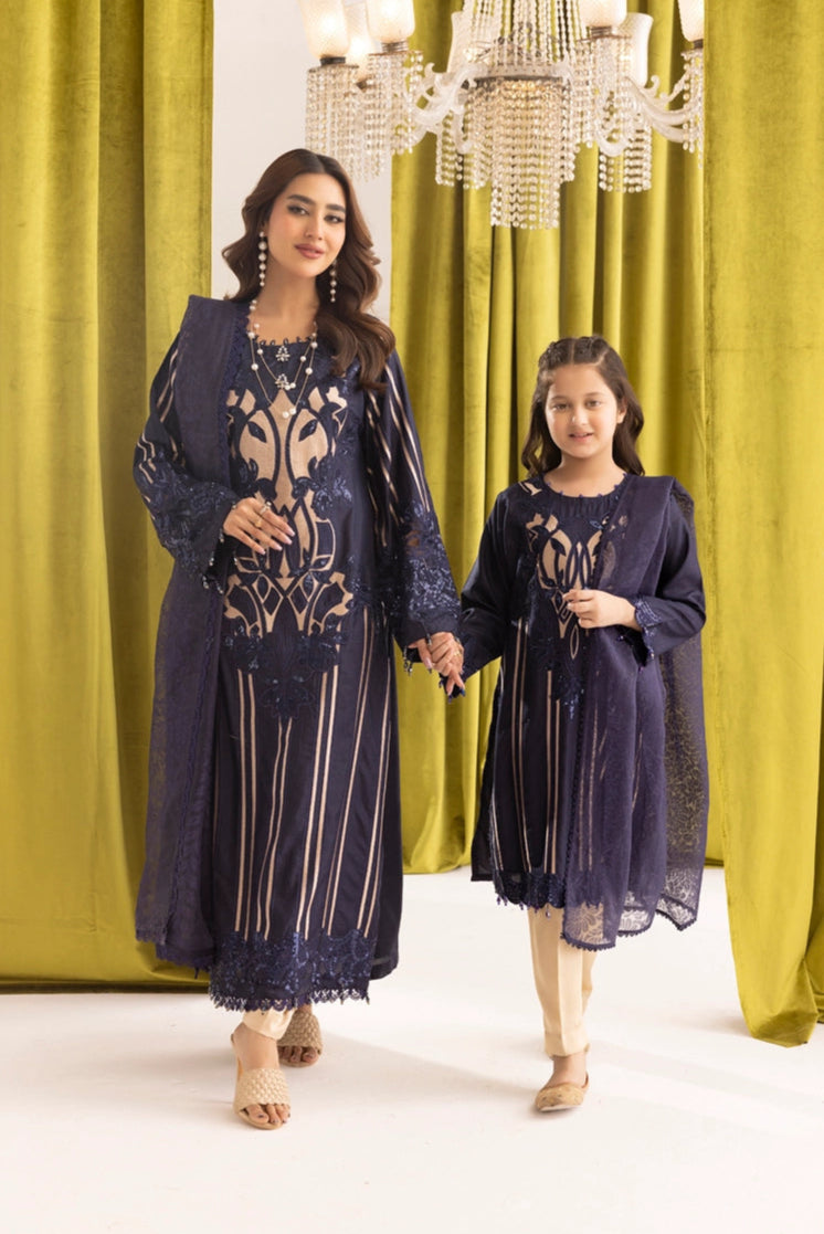 Maria B inspired Mummy & Me Girls Navy Embroidered Eid Outfit GDP243 ...