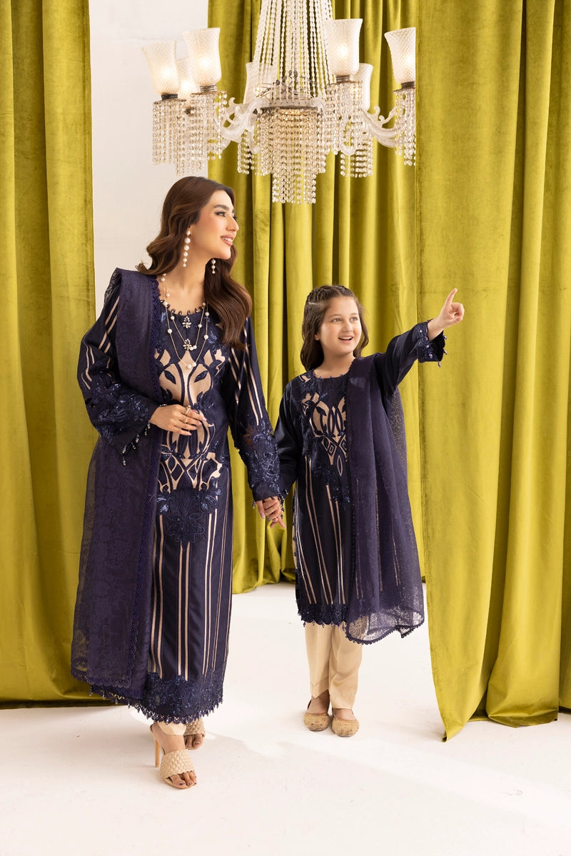 Maria B inspired Mummy & Me Girls Navy Embroidered Eid Outfit GDP243 ...