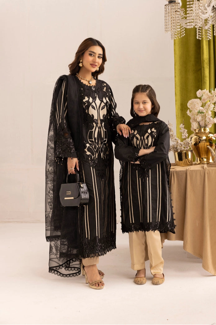 Maria B inspired Mummy & Me Girls Black Embroidered Eid Outfit GDP243 ...