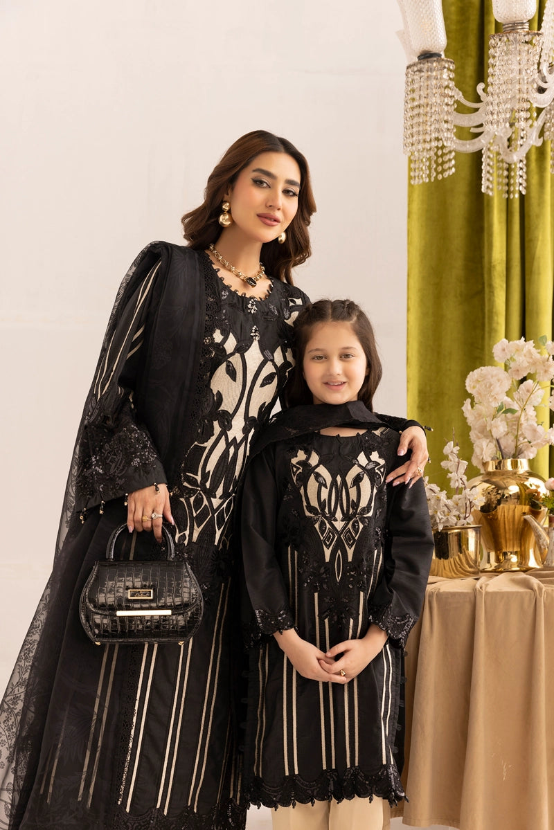 Maria B inspired Mummy & Me Girls Black Embroidered Eid Outfit GDP243 ...