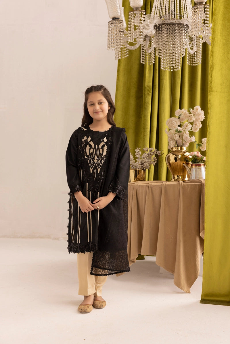 Maria B inspired Mummy & Me Girls Black Embroidered Eid Outfit GDP243 ...