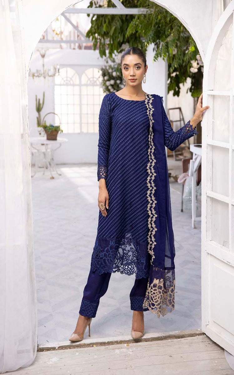 Azure Inspired Embroidered Aqua Serene Blue 3 Piece Wedding Outfit ...