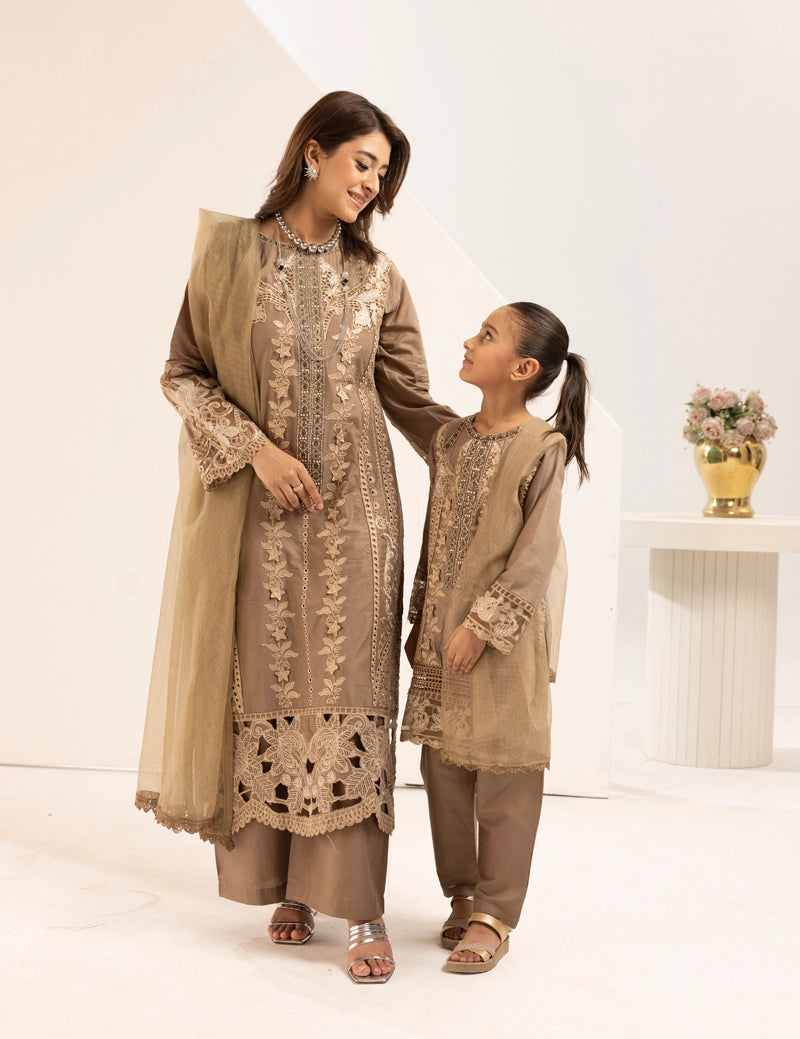 Maria B Inspired Mummy & Me Girls 3 Piece Outfit Brown | Desi Posh