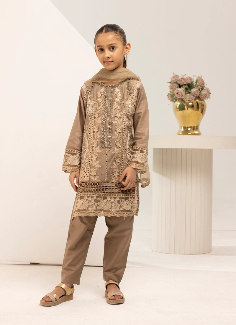 Maria B Inspired Mummy & Me Girls 3 Piece Outfit Brown | Desi Posh