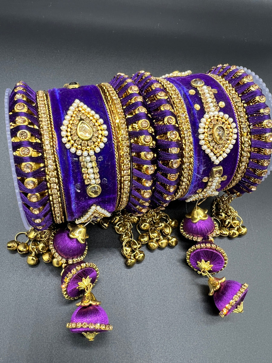 Purple Thread and Gold Stone Work Bangles– Desi Posh