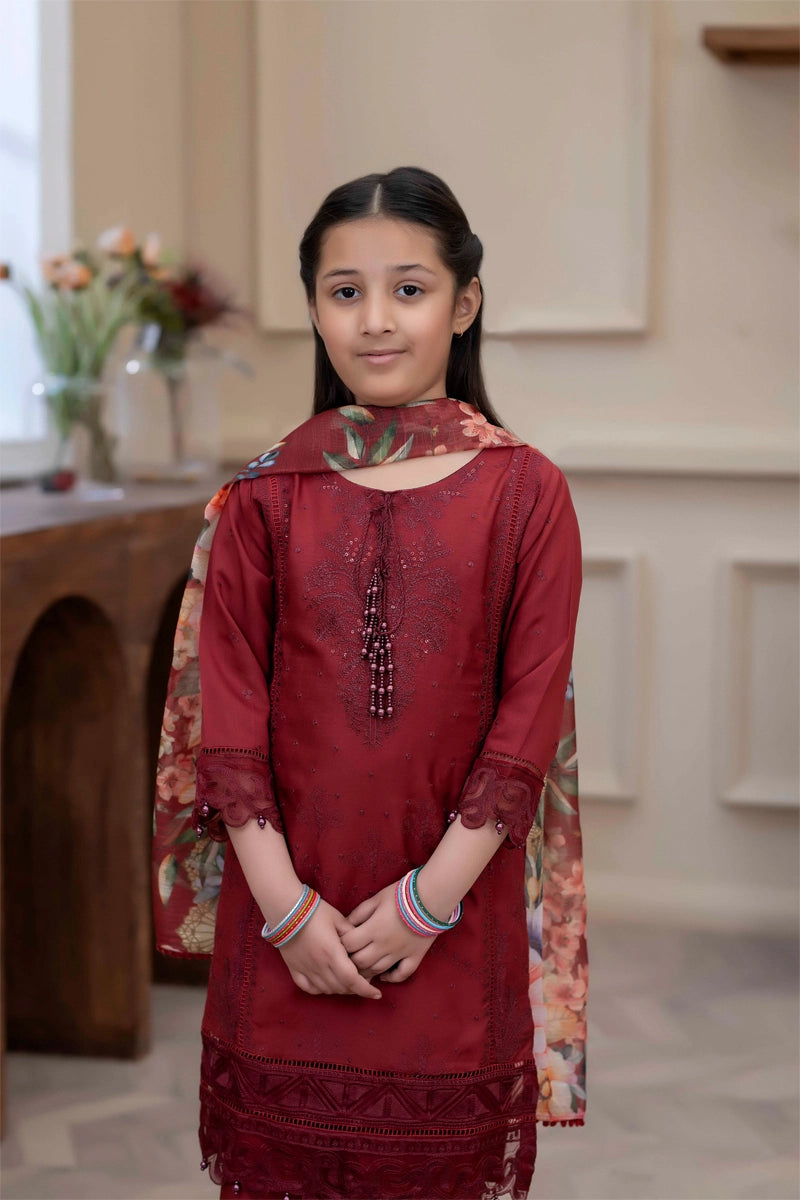 Sana Safinaz Inspired Viscose Red Chikan Kari Mummy & Me Girls Eid ...