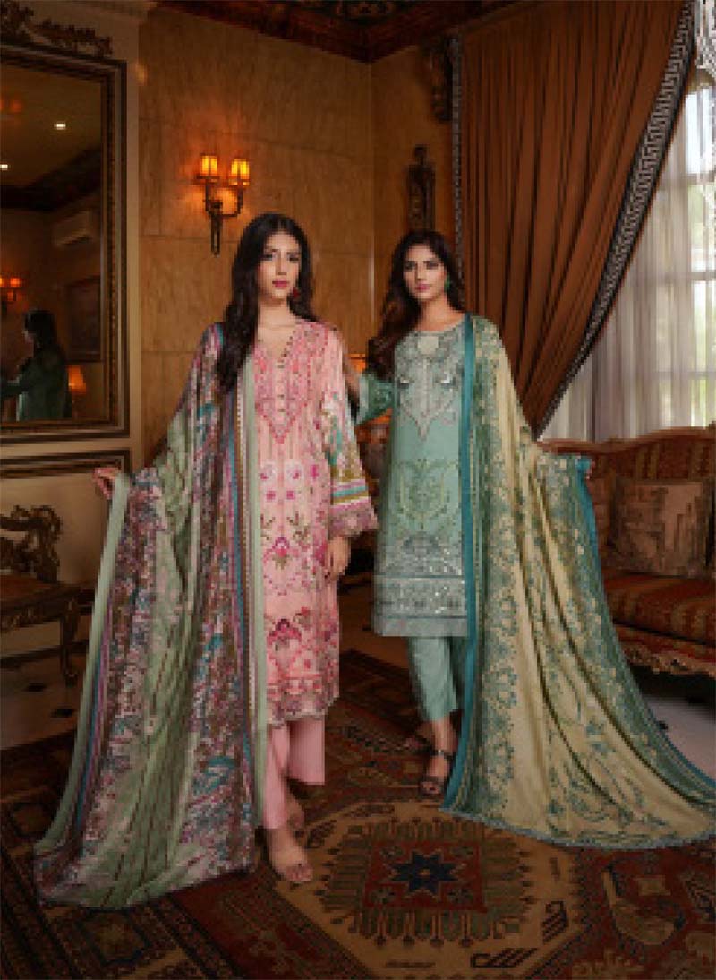Munira Embroidered Dhanak Linen Outfit with Wool Shawl MSL1 | Desi Posh