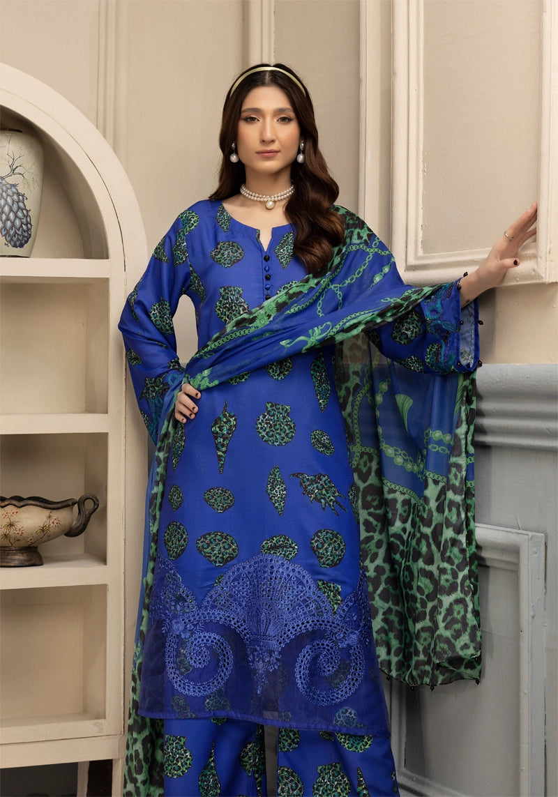 Maria B Inspired M.Prints 3 Piece Linen Outfit MPT-2510A | Desi Posh