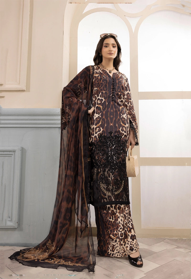 Maria B Inspired M.Prints 3 Piece Linen Viscose Outfit MPT-2509 | Desi Posh