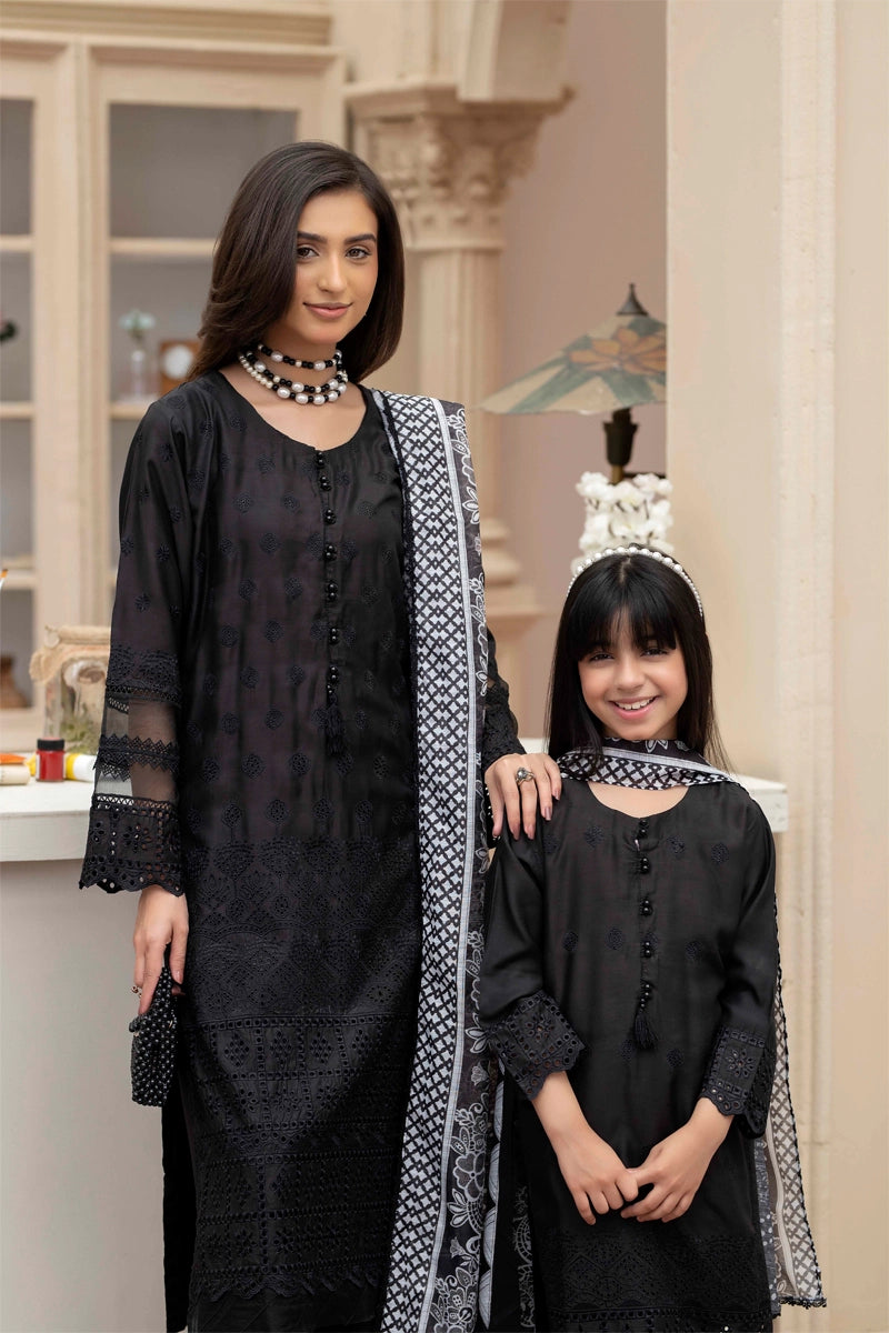 Sana Safinaz Inspired Viscose Black Chikan Kari Mummy & Me Girls Eid ...