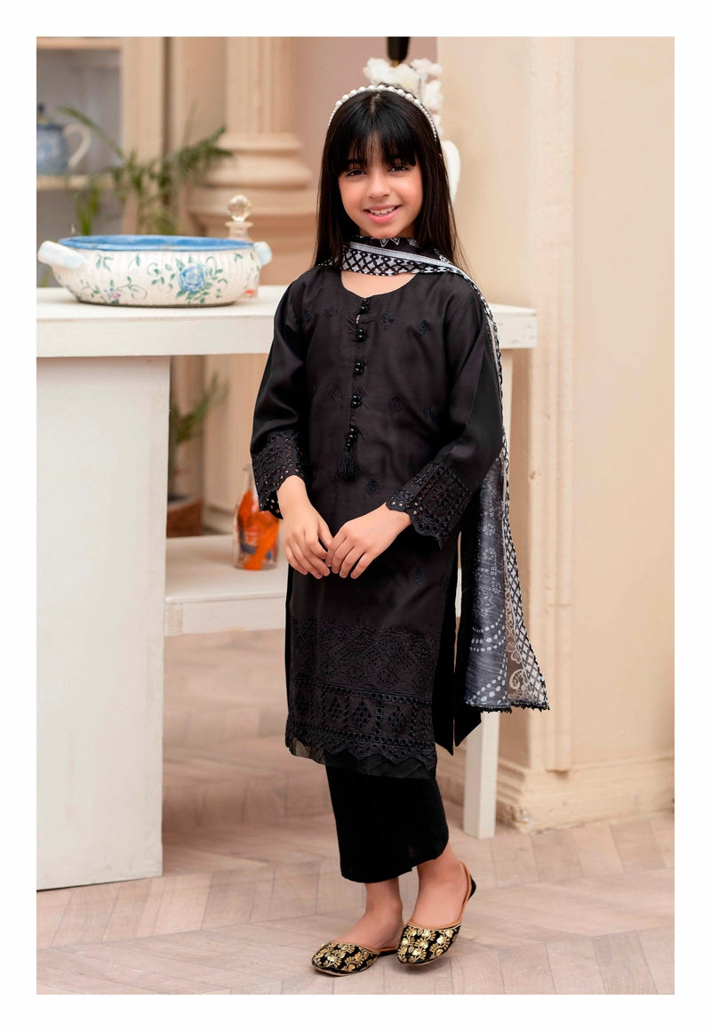 Sana Safinaz Inspired Viscose Black Chikan Kari Mummy & Me Girls Eid ...