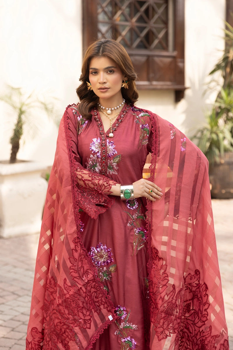 Ladies Maroon Maria B Inspired Raw Silk Suit | Eid Outfits– Desi Posh