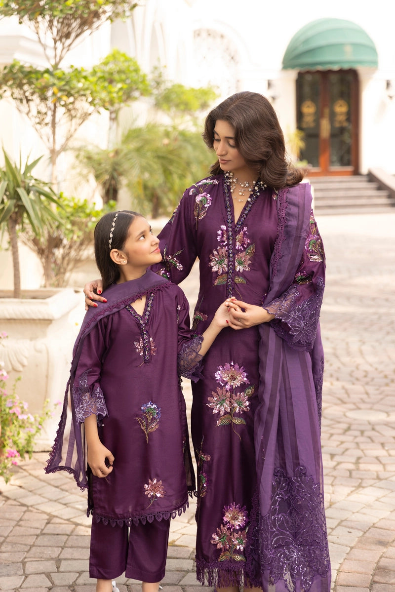 Ladies Purple Raw Silk Hand Embroidered Suit | Mummy & Me Eid 2026 ...
