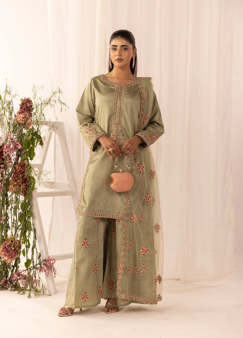 Ivana Mummy & Me Ladies Raw Silk 3 Piece Sharara Wedding/Eid Outfit ...