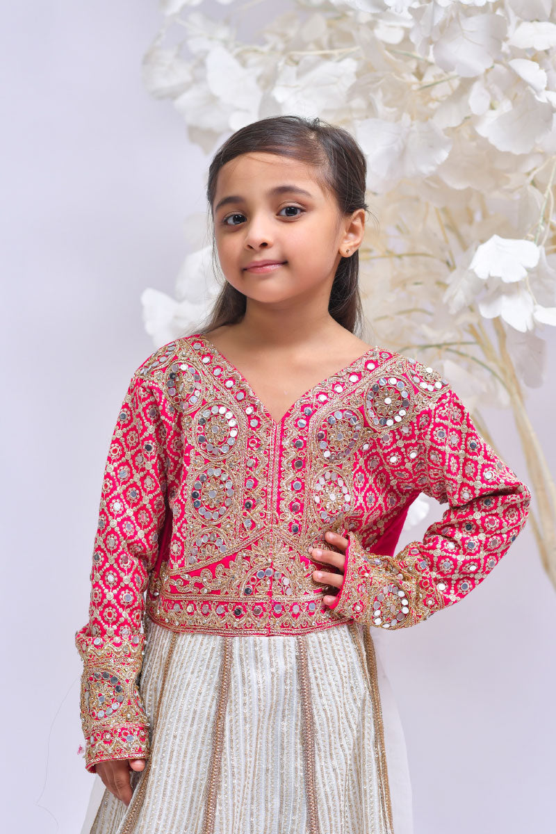 Simrans Designer Formal Pink Girls Long Gown Suit– Desi Posh