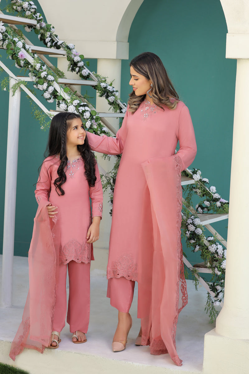 Desi Posh Pastels Mummy & Me Kids Eid suit pink | Desi Posh