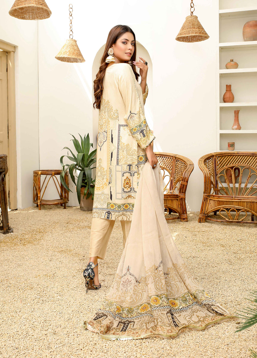 Libas by Simrans Linen 3 Piece Outfit With Embroidered Trousers DG66 ...